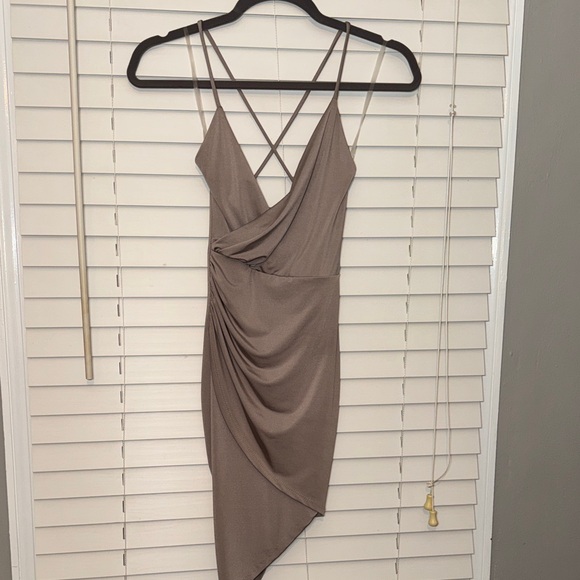 Windsor | Dresses | Windsor Tan Asymmetrical Draped Dress | Poshmark